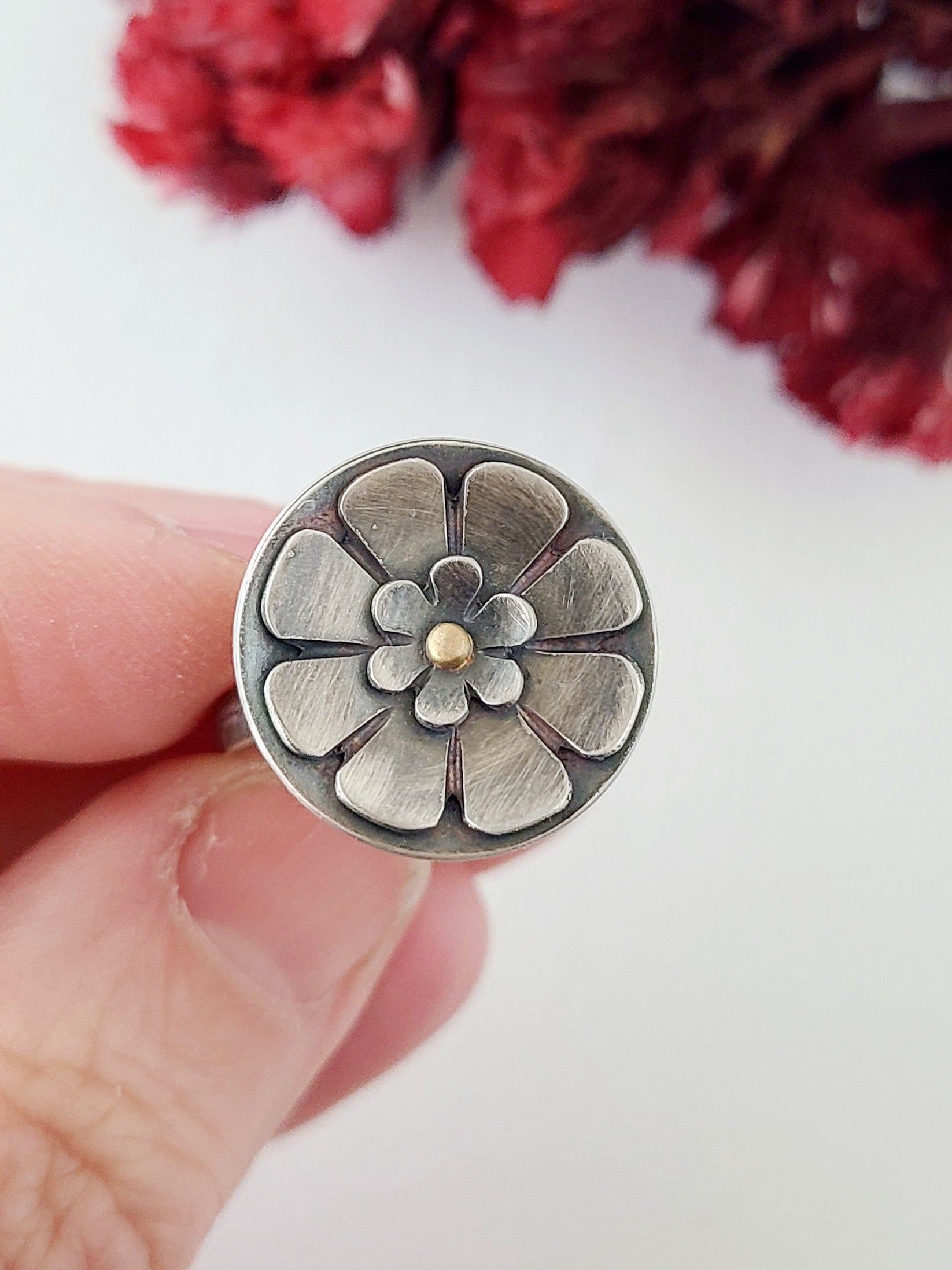 Flower ring- SS/14k – Flying Crow Metalworks