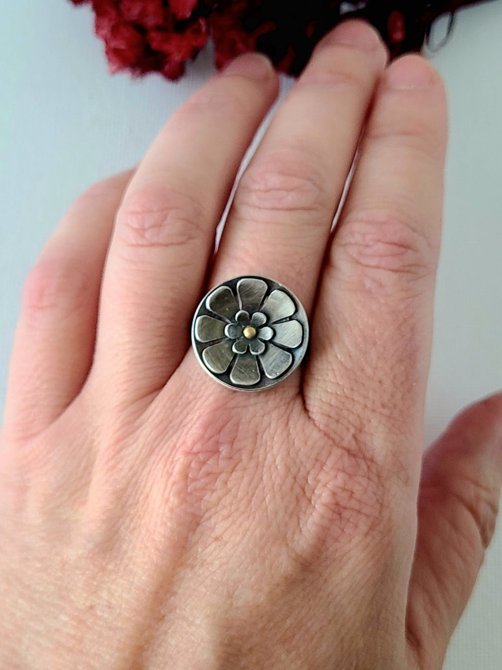 Flower ring- SS/14k – Flying Crow Metalworks
