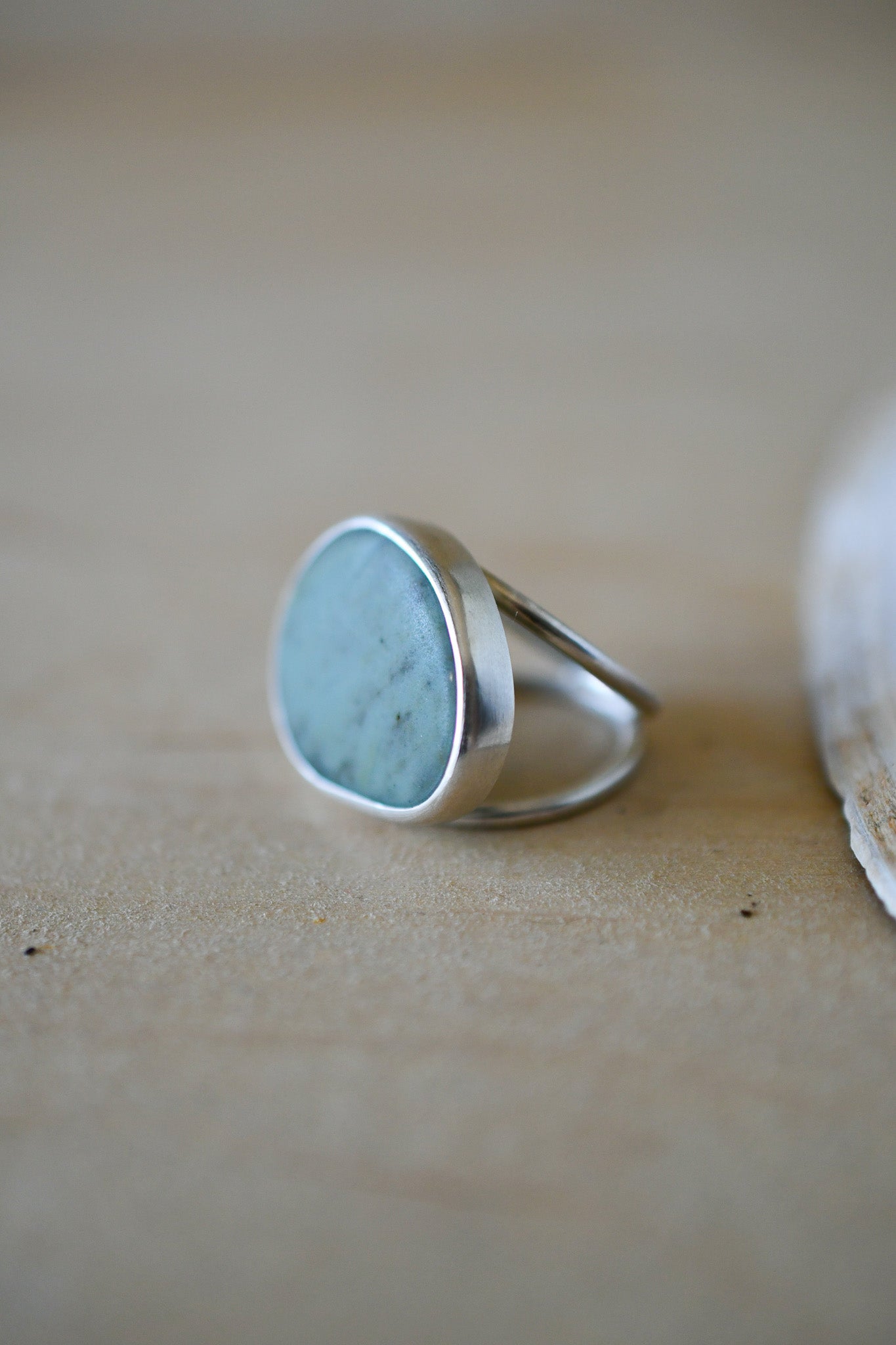 Blue Beach Stone Ring: Size 7-7.25 US – Flying Crow Metalworks